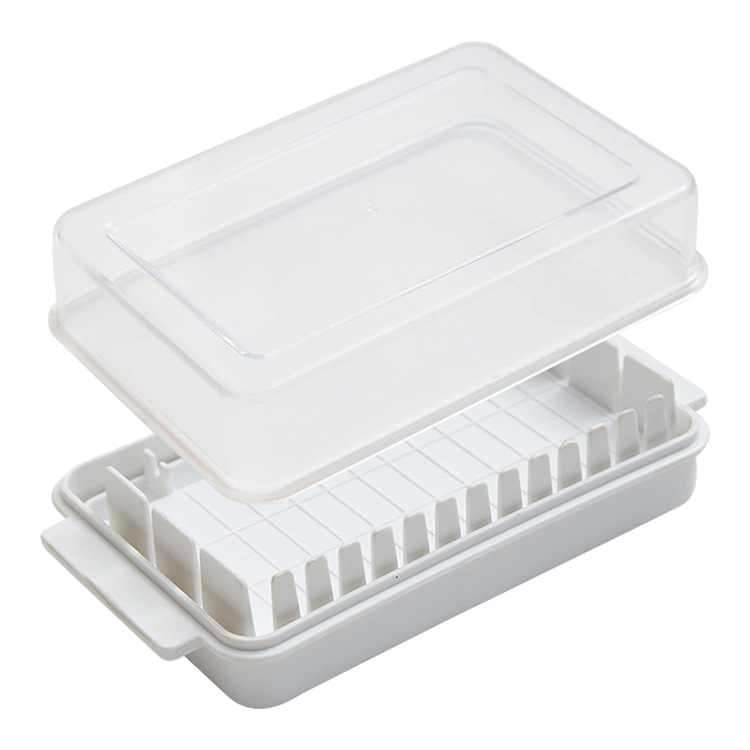 payanwin Butter Keeper, Butter Divider Storage Box Cheese Storage Butter Dish with Lid, No Mess Lid, Plastic, Dishwasher Safe (White)