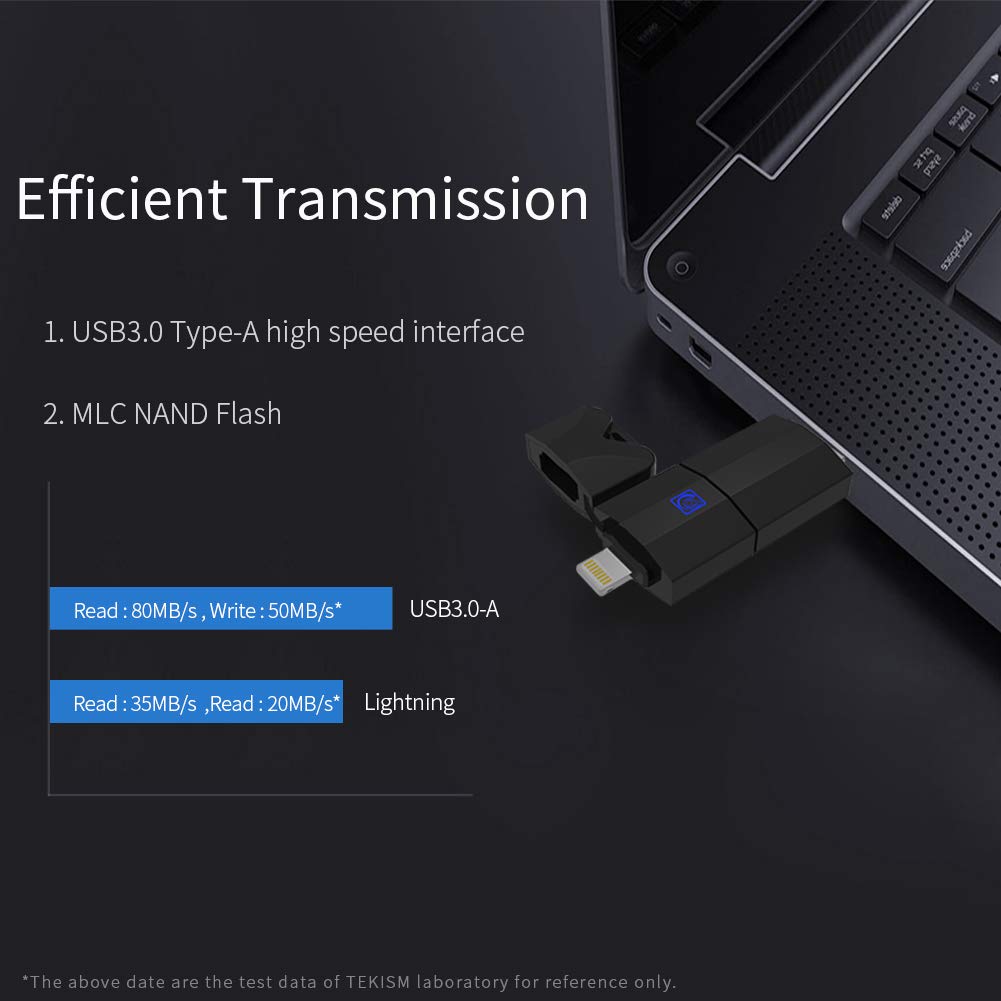 TEKISM MFi Certified 128GB Photo Stick for iPhone Flash Drive,USB Memory Stick Thumb Drives High Speed USB Stick External Storage Compatible with iPhone/iPad/iPod/PC