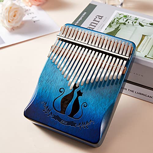 LvPets Kalimba 21 Key Thumb Piano Premium Mahogany Cat Lovers Pattern Finger Piano Handhold Mbira Portable Musical Instrument Gift for Kids Amateur and Beginner (Gradient Blue)