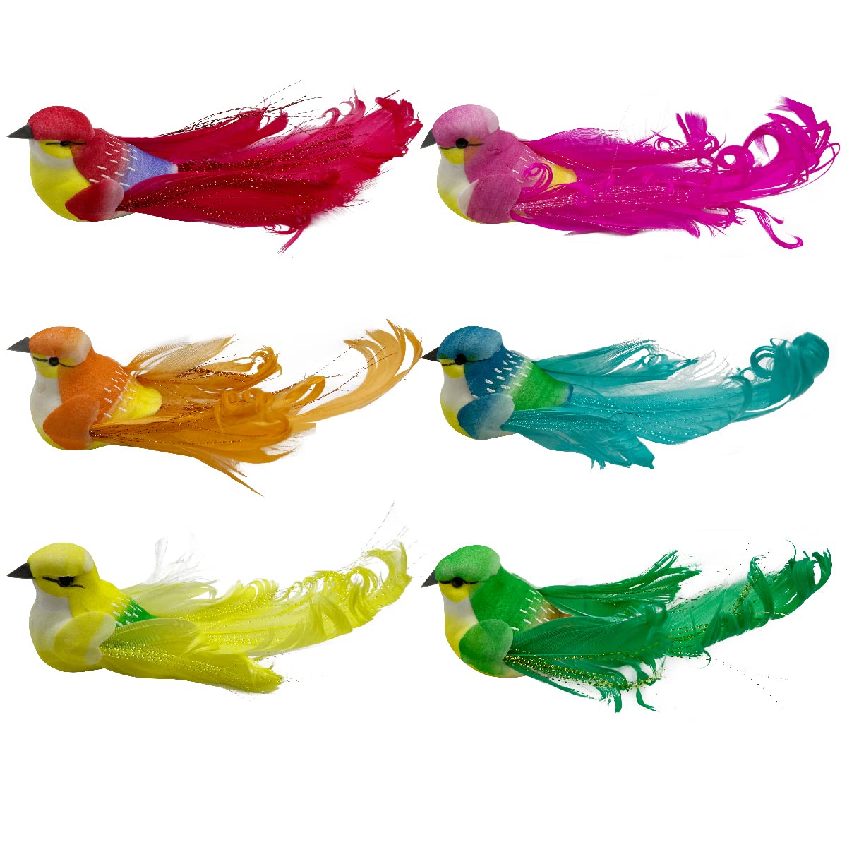 LWINGFLYER Artificial Simulation Foam Birds with Gold Wire Feather Tail Bird for Wedding Decoration Home Garden Ornaments Party Craft Accessories (5.1" BirdL008 w/Clip 6pcs)