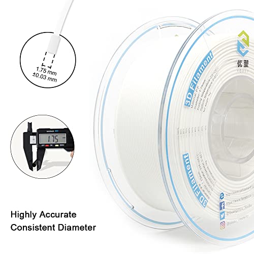 YOUSU Polypropylene PP Filament, 1.75mm 3D Printer Filament for FDM 3D Printers, 1kg (2.2lbs) 5 Pcs Build Sheet Included, Semi-Flexible Ultra Tough Filament, White