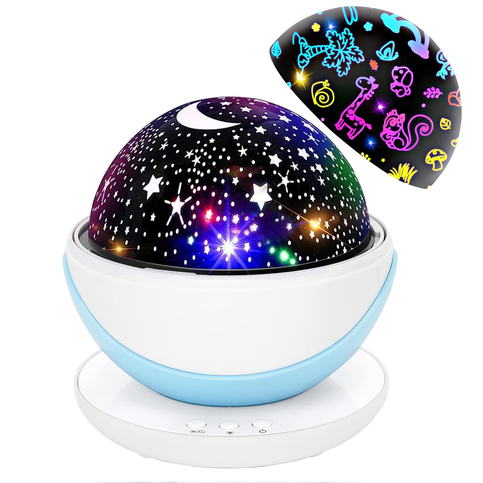 Night Light for Kids, Rauxe Kids Night Light, Space & Animal World Star Projector 360° Rotation - 4 LED Bulbs 17 Light Color Changing with USB Cable, 6H Auto-off, Wonderful Gift for Men Women Children