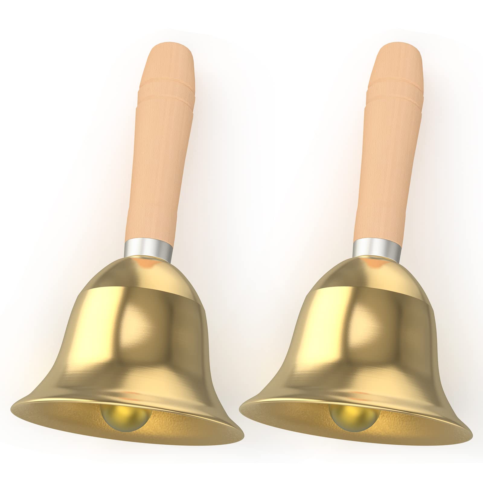 QCDENG 2PCS Solid Brass Hand Crank Call Bell with Metal Bell and Wooden Handle, Hand Crank Bell is Suitable for Party, Christmas