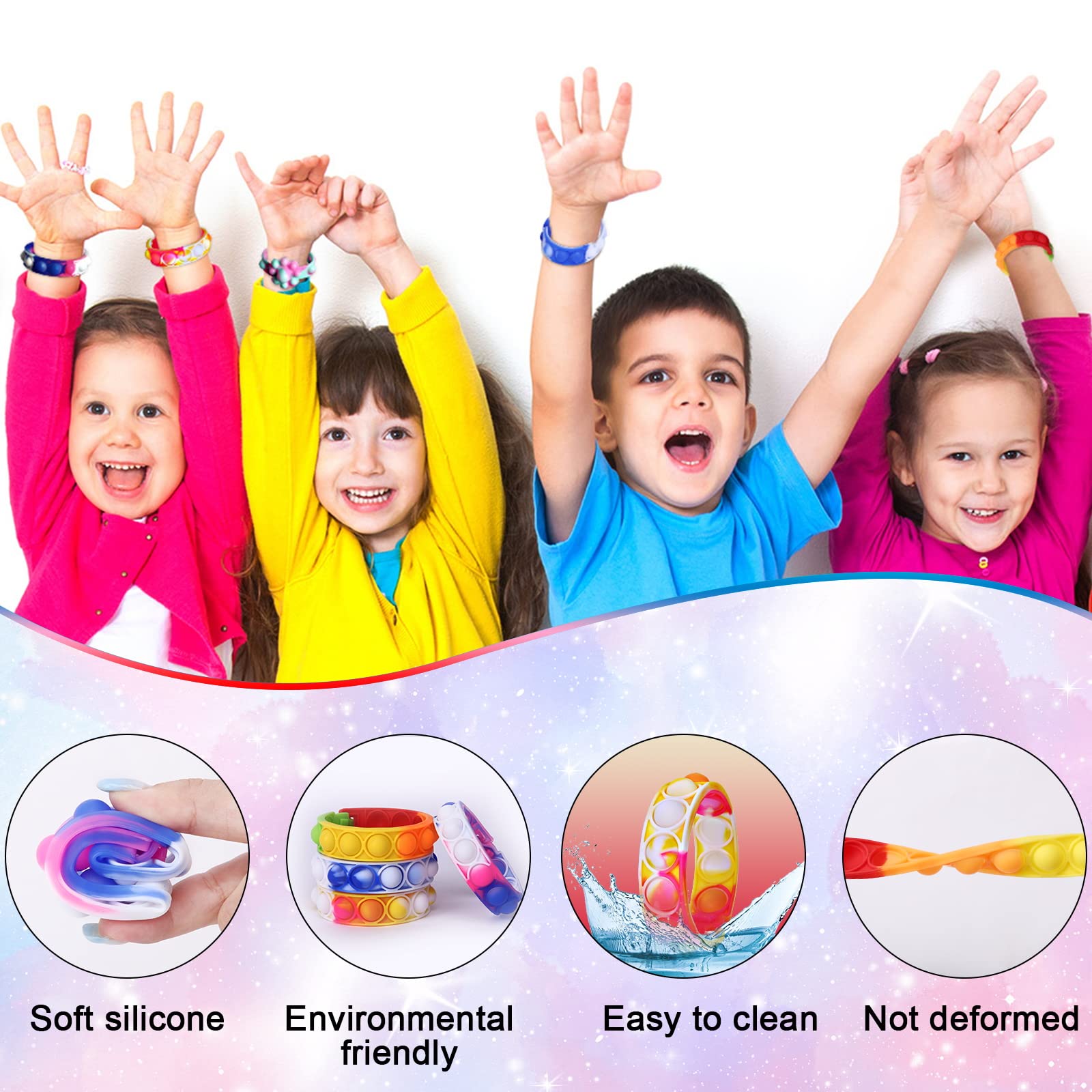 Pop Random Bracelet,Pop Bubble Fidget Sensory Toys, Pop Toy Bulk for Party Favor, Classroom Student Prizes Easter Basket Goodie Bag Stuffers Christmas Valentine Gift for Kid