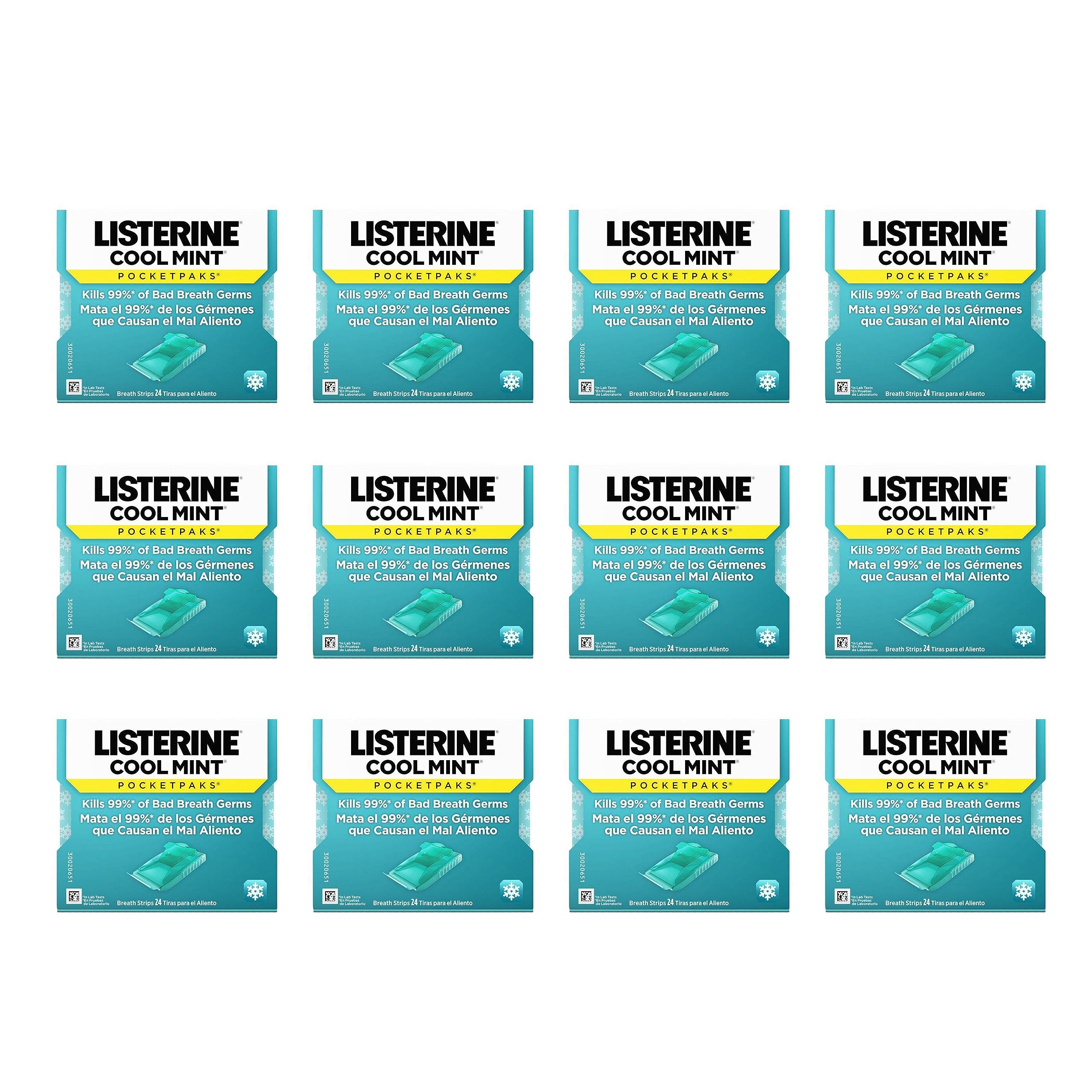 Listerine Cool Mint Pocketpaks Breath Strips Kills Bad Breath Germs, 24-Strip Pack (12 Pack)