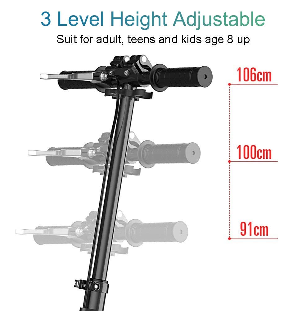 LXLA - Folding Adult Kick Scooter with Disc Handbrake, Big Wheels Dual Suspension Commuter Scooter, Adjustable Height, Supports 220lbs