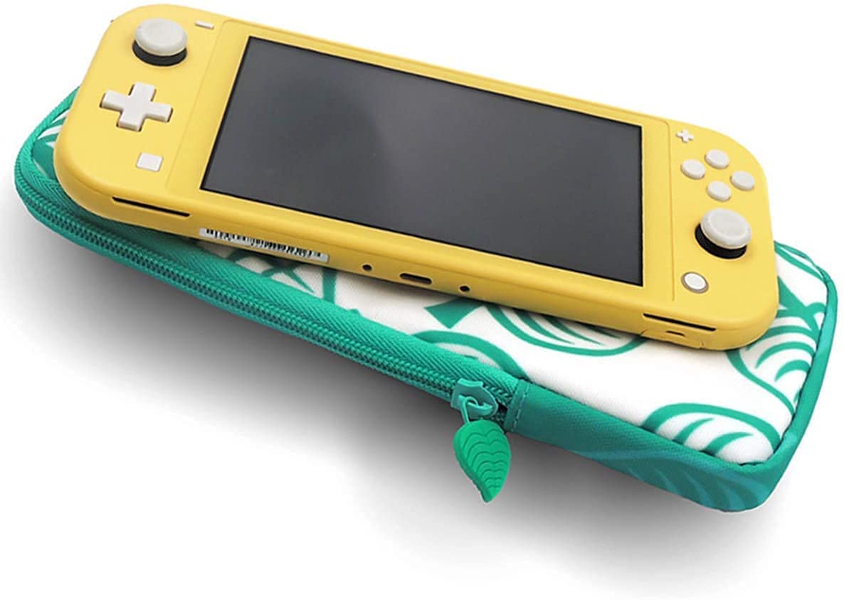 LYCEBELL Carrying Case for Nintendo Switch Lite Travel Carrying Bag New Leaf Design Portable Ultra Slim Pouch for Switch Lite Console with Wrist Strap - Green