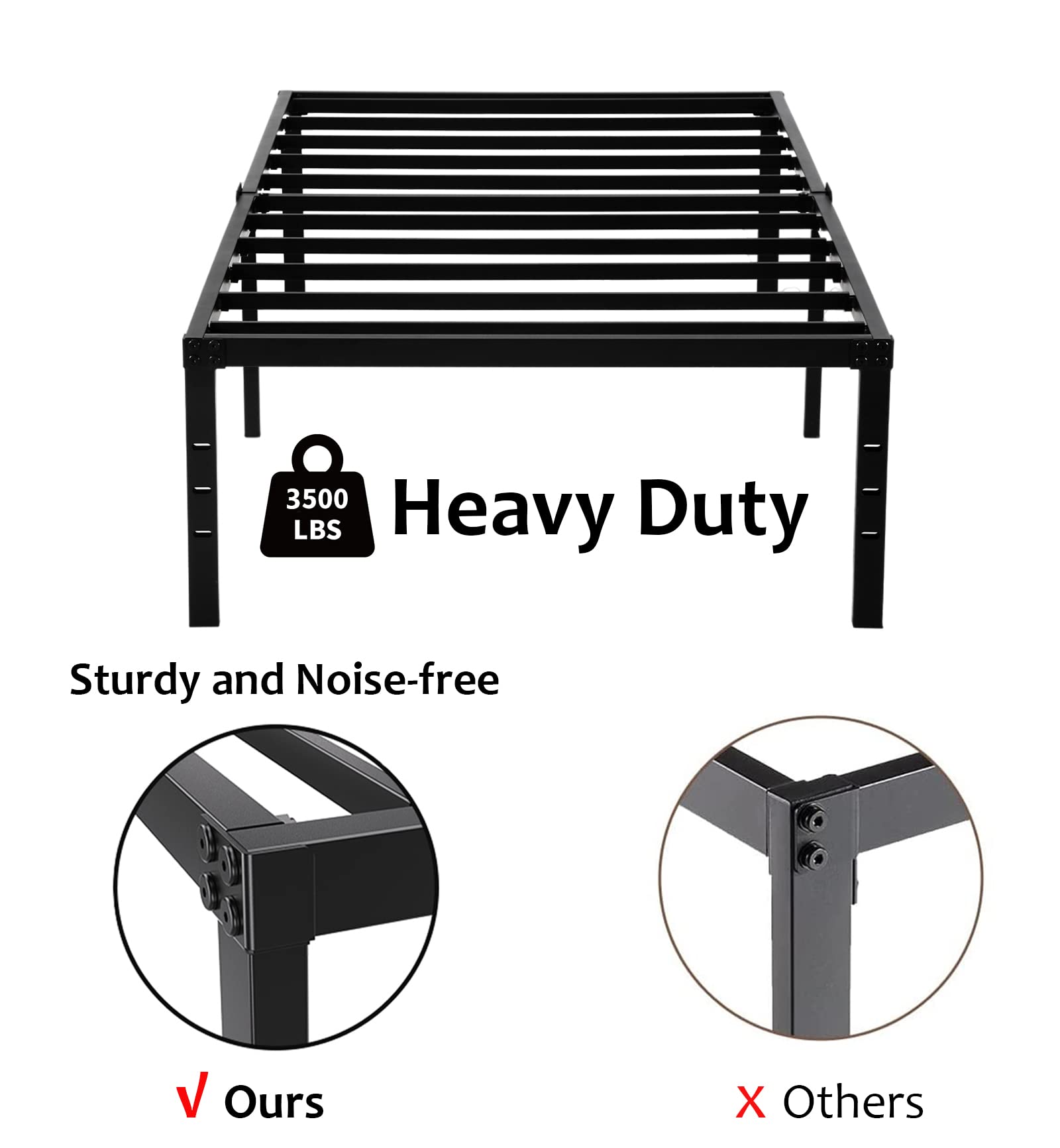 Kilyssa 16 Inch Twin Bed Frame Heavy Duty Metal Platform Steel Slat Support with Storage/No Box Spring Needed/Noise Free/Easy Assembly