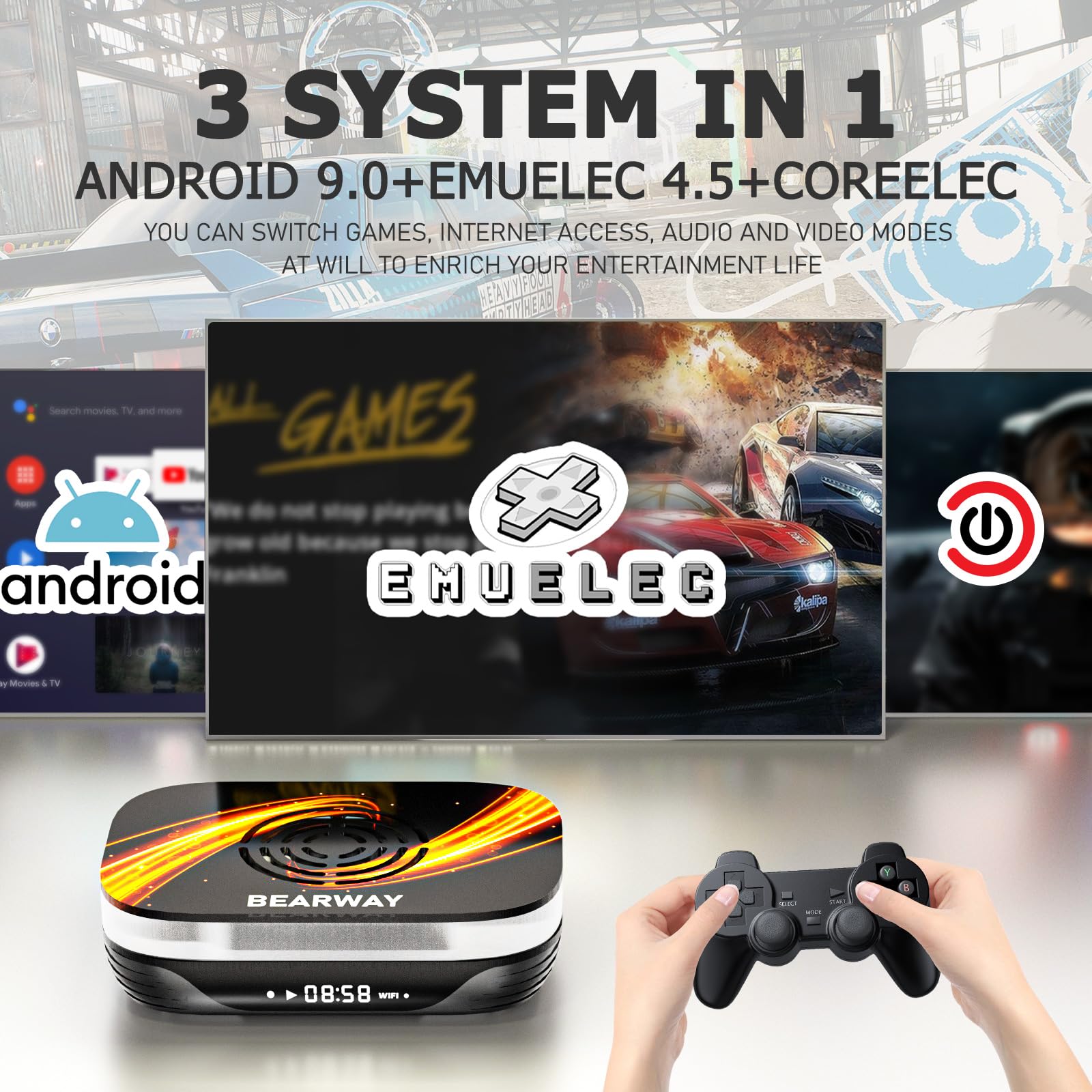 Super Console X3 Plus Retro Game Consoles 114,000+ Games Video Game Console Plug Play Video Games for TV EmuELEC 4.5/Android 9.0/CoreE 3 Systems,8K UHD Output, 2 Controllers(256G)
