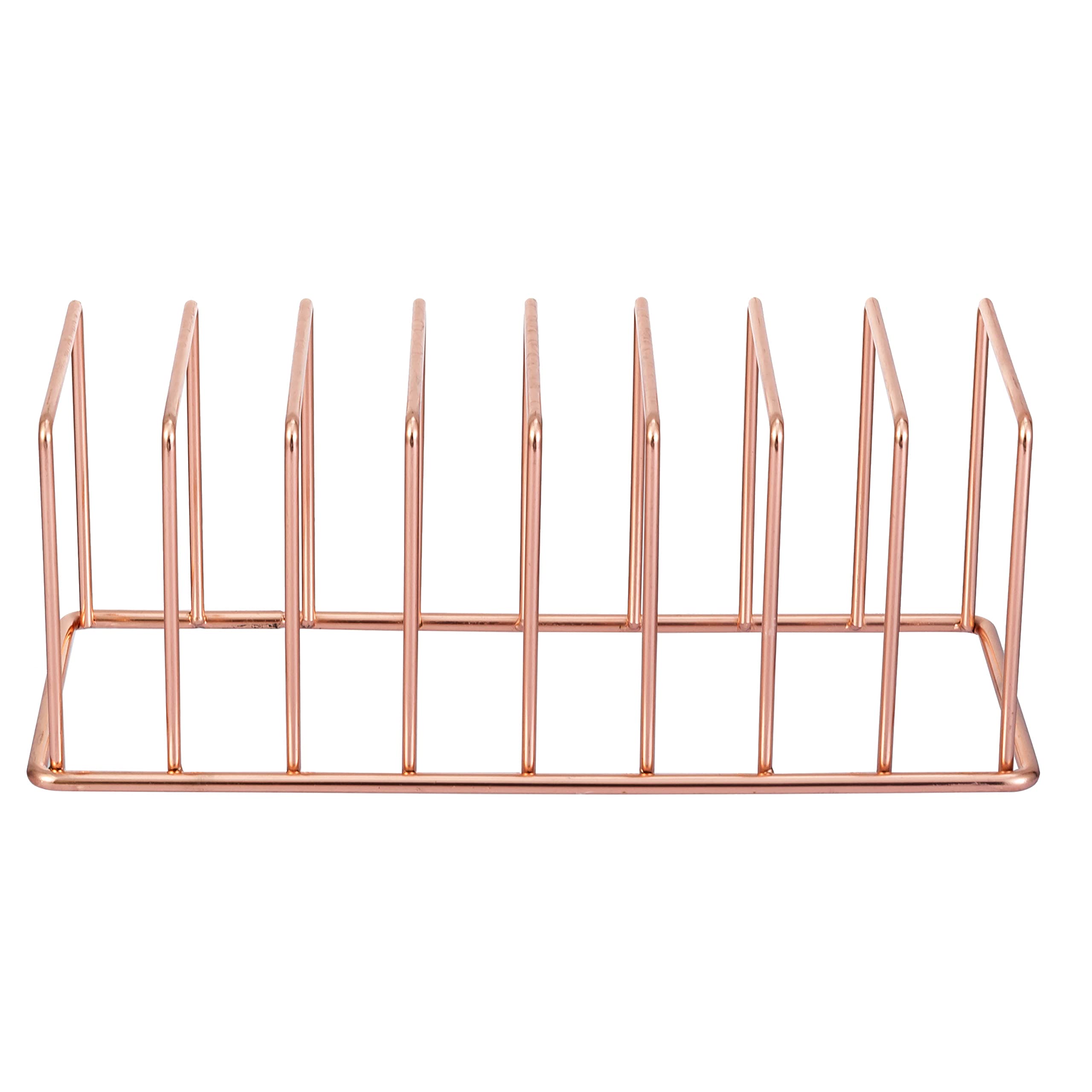 MyGift Modern Copper Tone Metal Wire Kitchen Dish Drying Rack - Dishes Storage Organizer for Flat Dinner Plates, Cutting Boards, Serving Trays