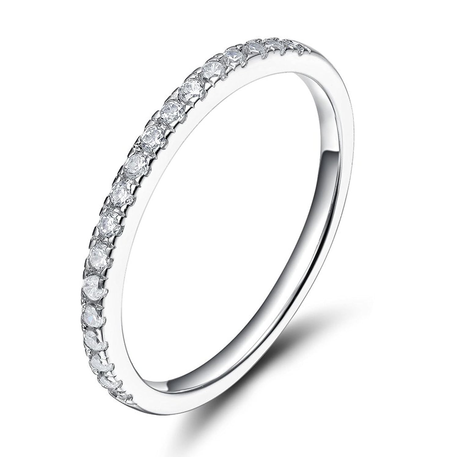 Kobelle Sz 6.0 Solid 10K White Gold Diamond 2MM Half Eternity Stackable Wedding Anniversary Band Ring
