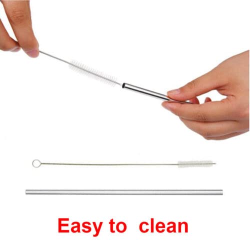 Set of 8pc Reusable Stainless Steel Straws with Travel Case Cleaning Brush Silicone Tips Eco Friendly 8.5" Metal Straws Drinking for 20 24 30 oz Tumbler