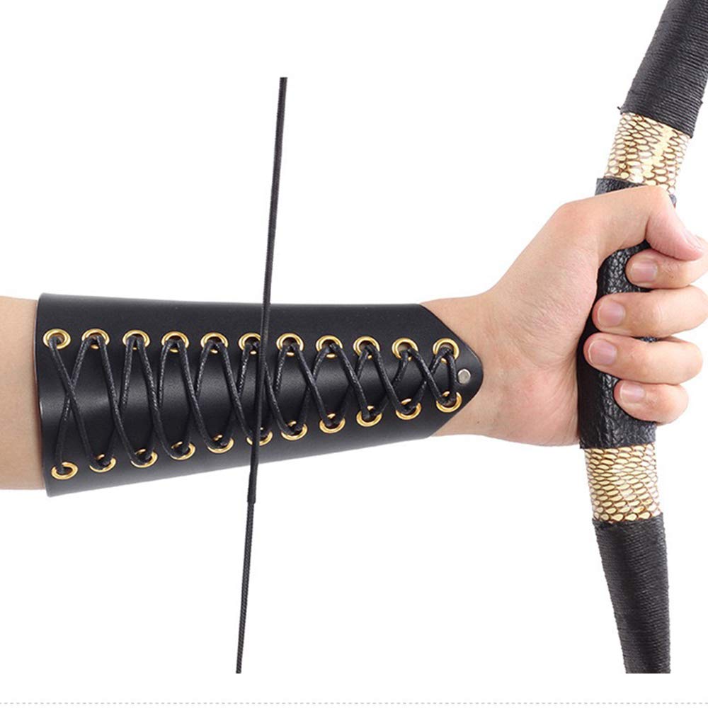 LOKHEIRA ARCHERY Archery Arm Guard, Archery Bracer,Archery Leather Forearm Protector w/Bow Range for Recurve Compound Long Bow Hunting Shooting(Black)
