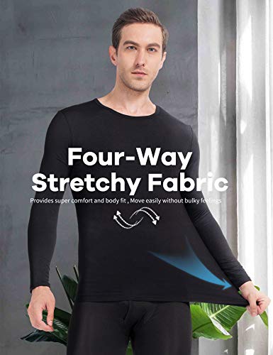MANCYFIT Thermal Underwear for Men Long Johns Set Fleece Lined Ultra Soft (Black, Large)