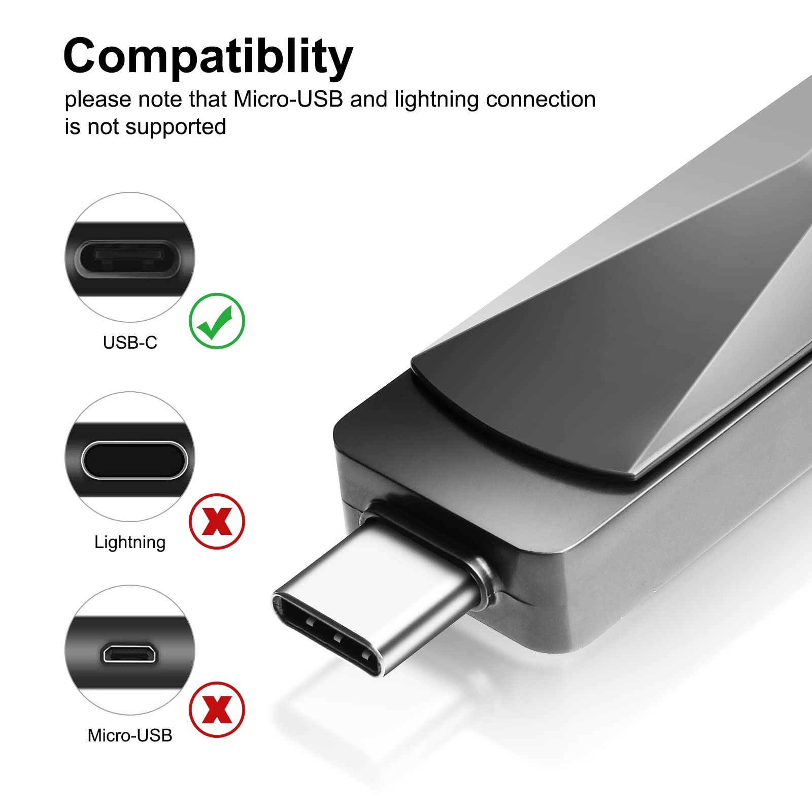 USB C Thumb Drive, Miaguroo 2 in 1 OTG Photo Stick, 128GB Flash Drive, Metal USB C Memory Stick, Waterproof USB Storage Flash Drive, Portable Pendrive for Android Phones, PC, Tablets, Laptops