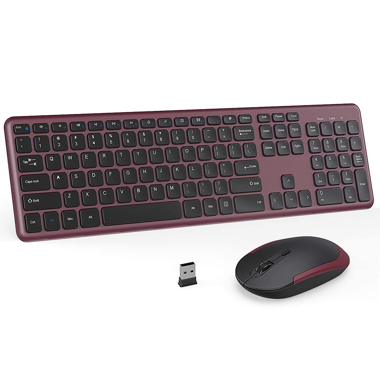 Wireless Keyboard Mouse Combo, Full-Sized 2.4GHz Ultra Thin Silent Cordless Keyboard Mouse Sets (Red)