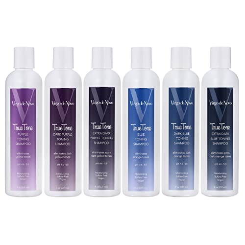 Virgo de Novo - True Tone Extra Dark Purple Toning Shampoo Tones Extra Dark Yellow Tones, Moisturizes, Brightens Lightened & Natural Blonde Hair - Sulfate Free, Vegan