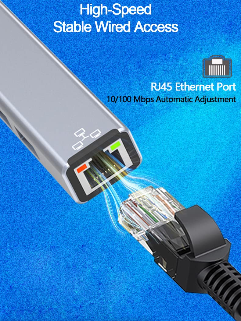 USB C to Hub with Ethernet Adapter, for All PC Laptop or Mobile Phone That USB-C USB-A Interface, Like Mac Book Pro, i Pad XPS, Chromebook, Surface Pro and More, Gray