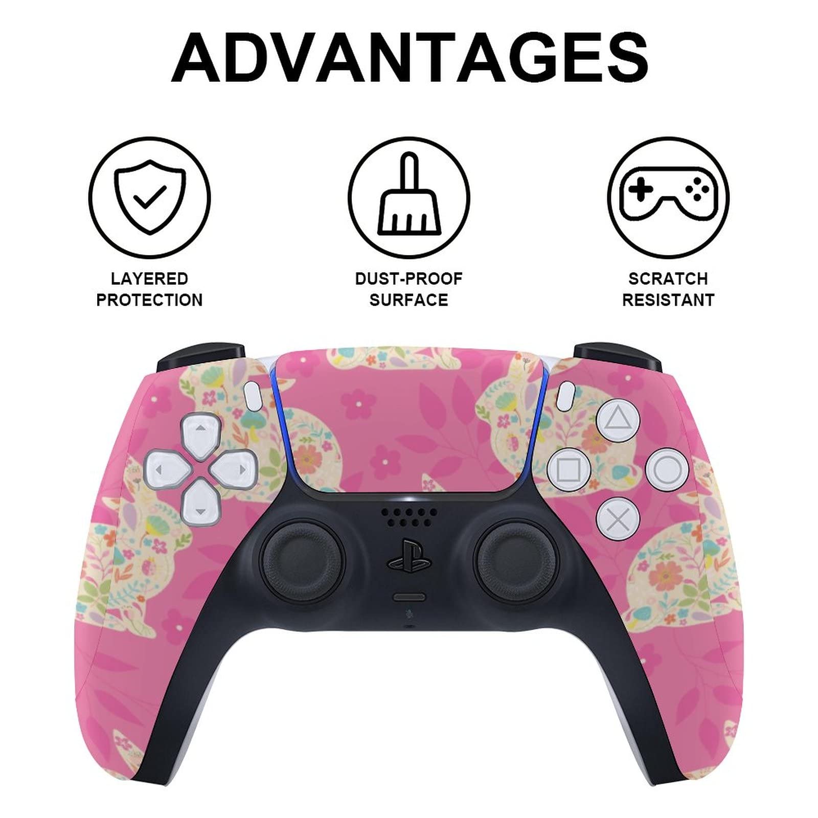Spring Easter Rabbits Full Protective Skin Cover Design Wrap Decal Sticker Compatible with PS5 Digital Edition Console and Controller