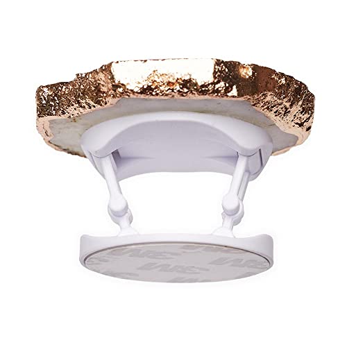 White Agate Stone Crystal Phone Grip Premium Phone Stand Druzy Quartz Healing Crystal Natural Gemstone with Gold Trim and Crystal Design Phone Grip Stand Mount Holder for Smart Phones and Tablet