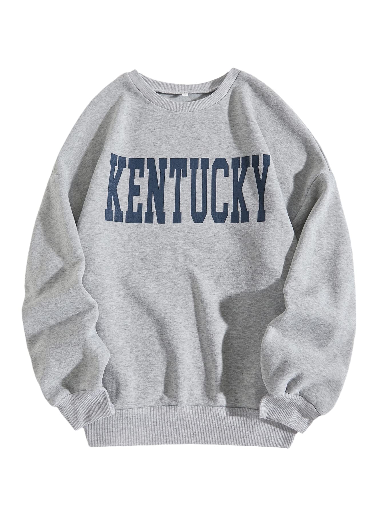 SheIn Women's Letter Print Crewneck Long Sleeve Drop Shoulder Sweatshirt Tops Grey L
