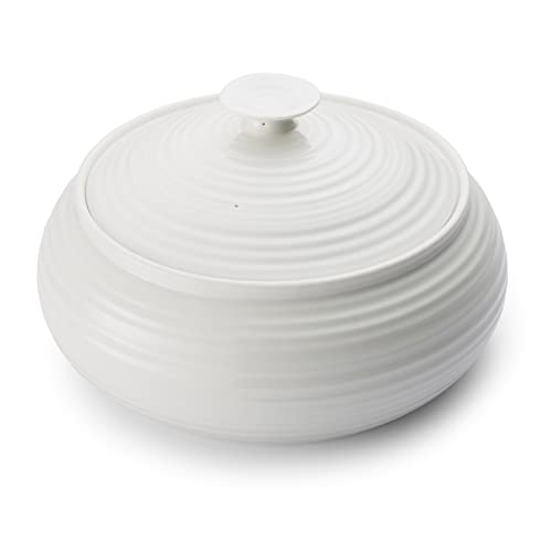 Portmeirion Sophie Conran White Low Covered Casserole Dish | 3 Quart Round Casserole Serving Dish | Made from Fine Porcelain | Dishwasher and Microwave Safe