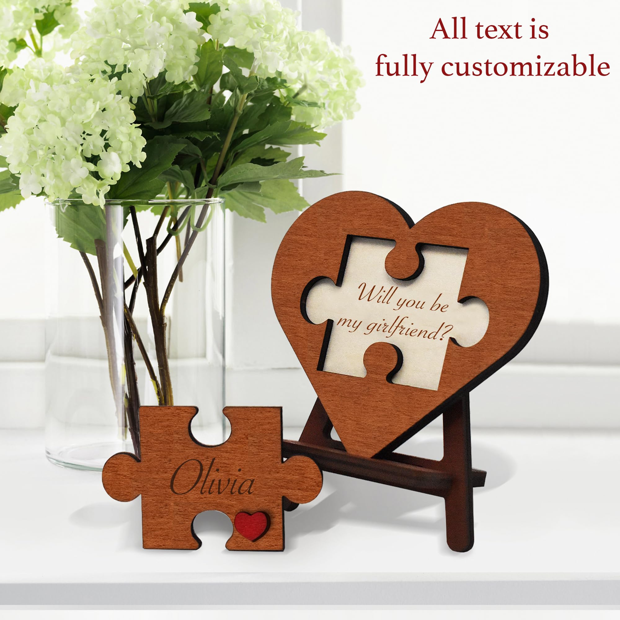 Personalized Will You Be My Girlfriend Sign - Engraved Wood Surprise Relationship Proposal Ideas, Custom Name Missing Piece Puzzle Decorations, Will You Be My Boyfriend Card Wood, Quieres Ser Mi Novia