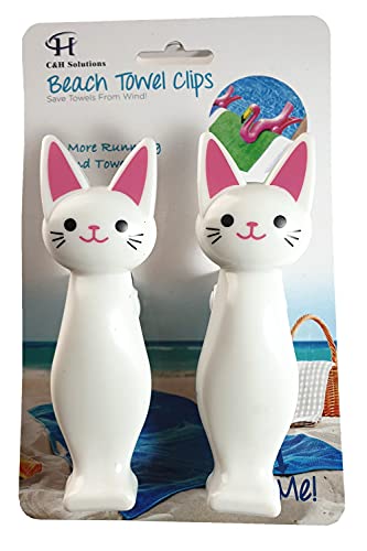 White Cat Style Beach Towel Clips Jumbo Size for Beach Chair, Cruise Beach Patio, Pool Accessories for Chairs, Household Clip, Baby Stroller. by C&H Solutions