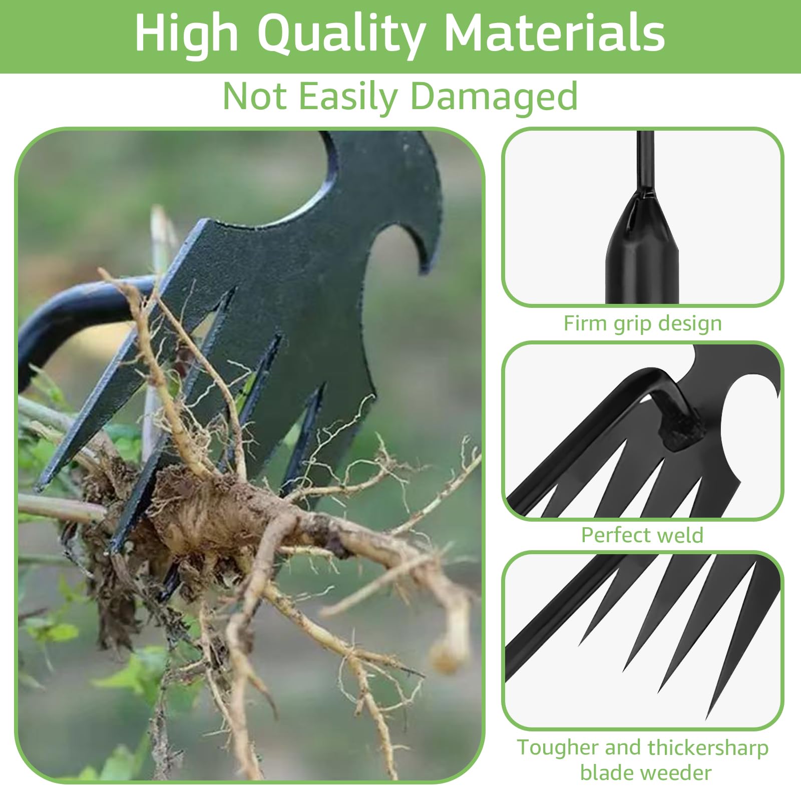 Weed Puller Tool Garden Weed Pulling Tool, 15.7 inches Portable 4 Teeth Garden Weeder Tool Uprooting Weeding Tool, Manganese Steel Forged Hand Weeder for Gardening Backyard Vegetable Farm Planting