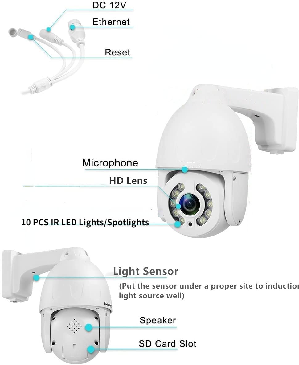 SV3C 5MP PTZ Outdoor Camera, ONVIF POE IP Home Security Camera, 5X Optical Zoom Auto Tracking, Super HD10 Spotlights Color Night Vision, Two Way Audio, Waterproof, Motion Detection, BuleIris, Camhipro