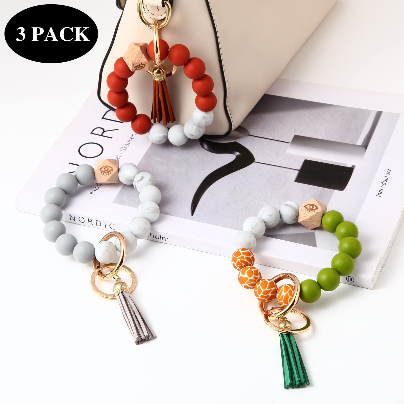 QfungYe Silicone Wristlet Keychains Key Ring Bracelets Wristlet Keychain Tassel For Women