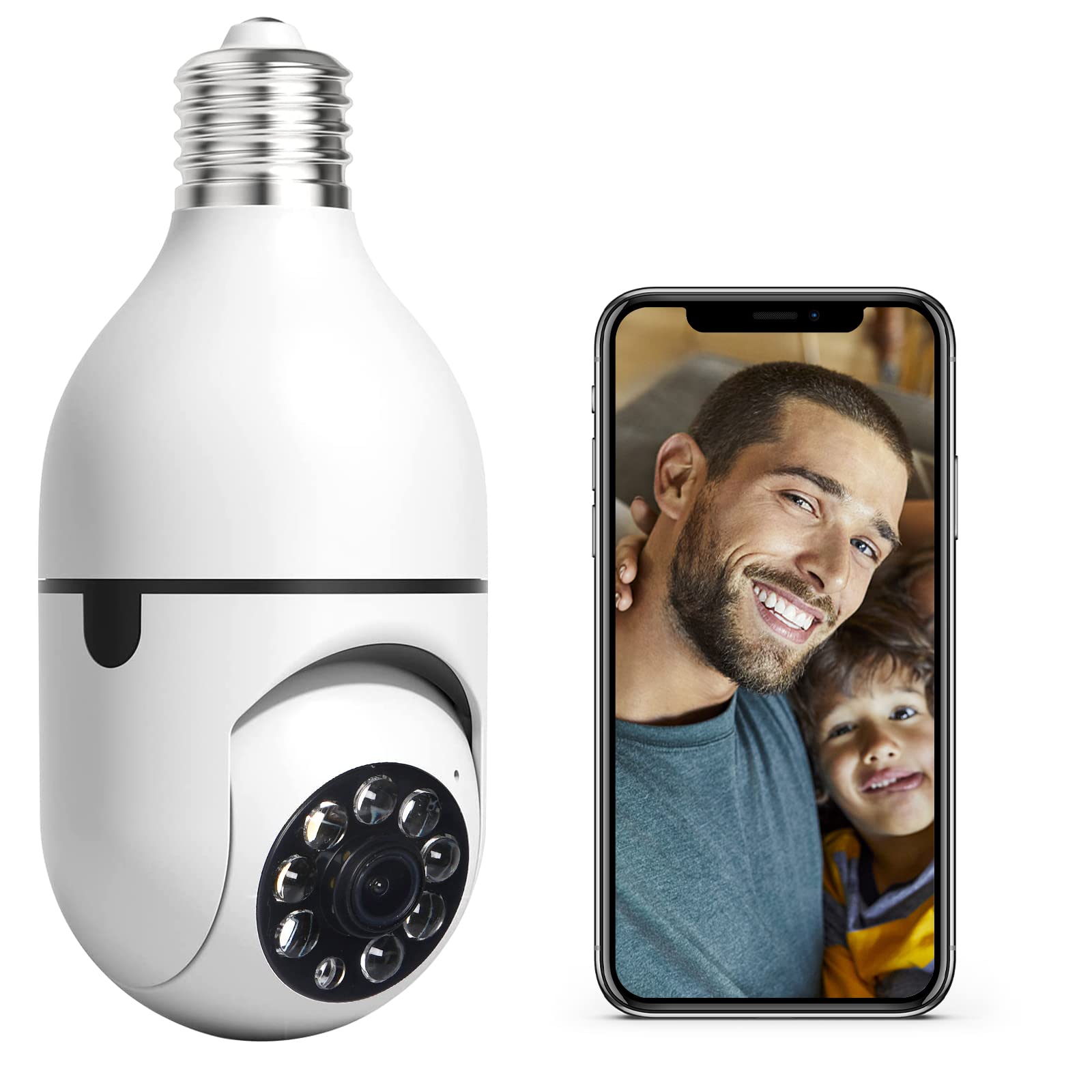 Wireless WiFi Light Bulb Camera/360 Degree E27 Bulb Security Camera Outdoor/1080P Home Surveillance Cameras System with Human Motion Detection and Alarm/Two-Way Audio