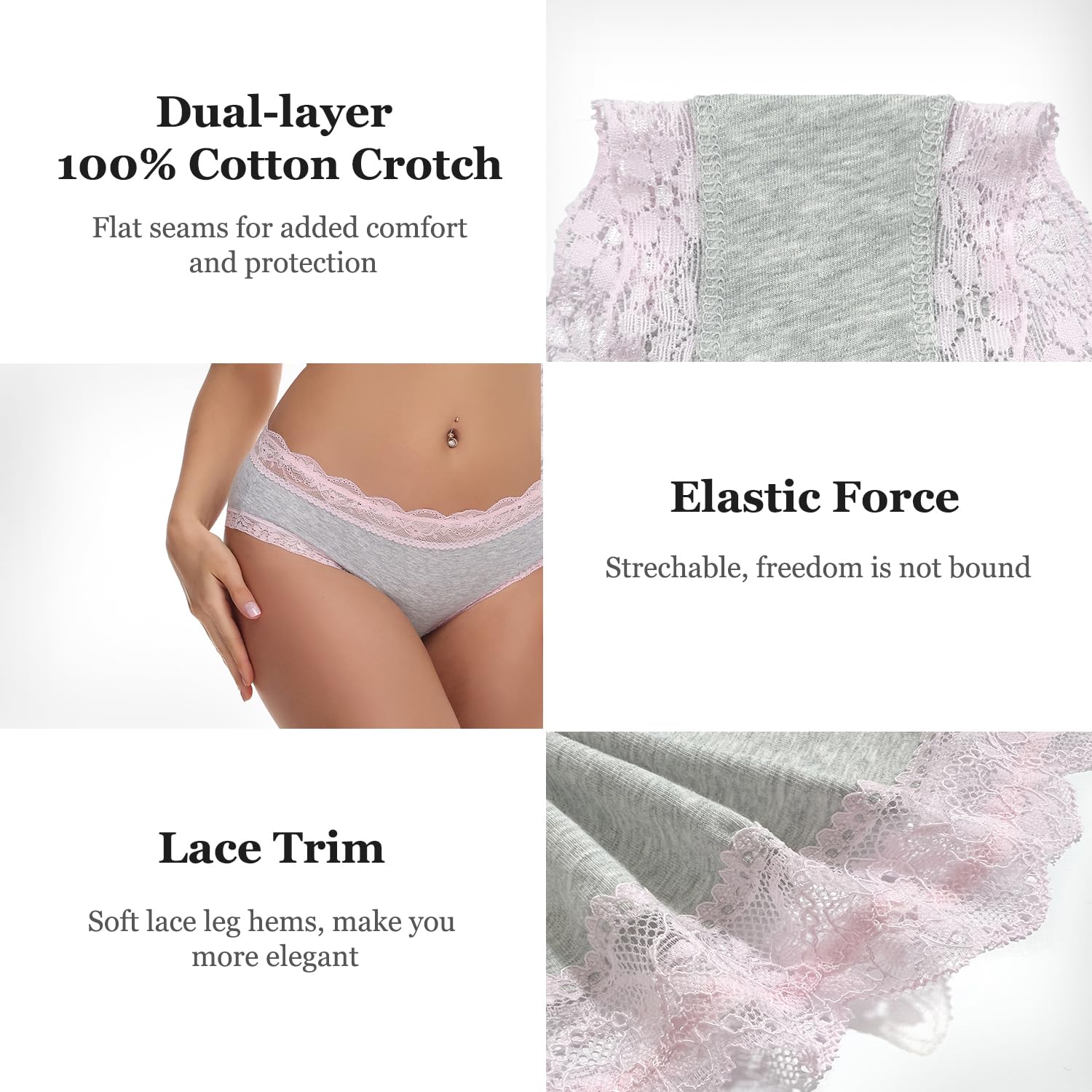 LYYTHAVON Women’s Underwear Breathable Cotton Brief Ladies Panties (Cotton F,5 Pack, Medium)