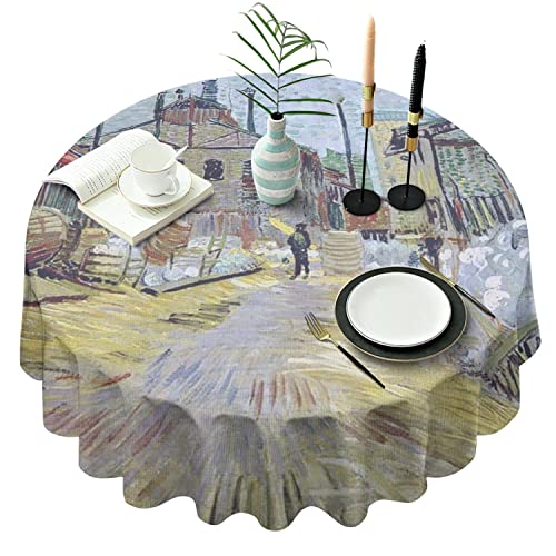 Round Waterproof Tablecloth Van-Gogh-Factory-at-Asnieres- for Kitchen Dining/Party/Wedding Use Washable Table Cover