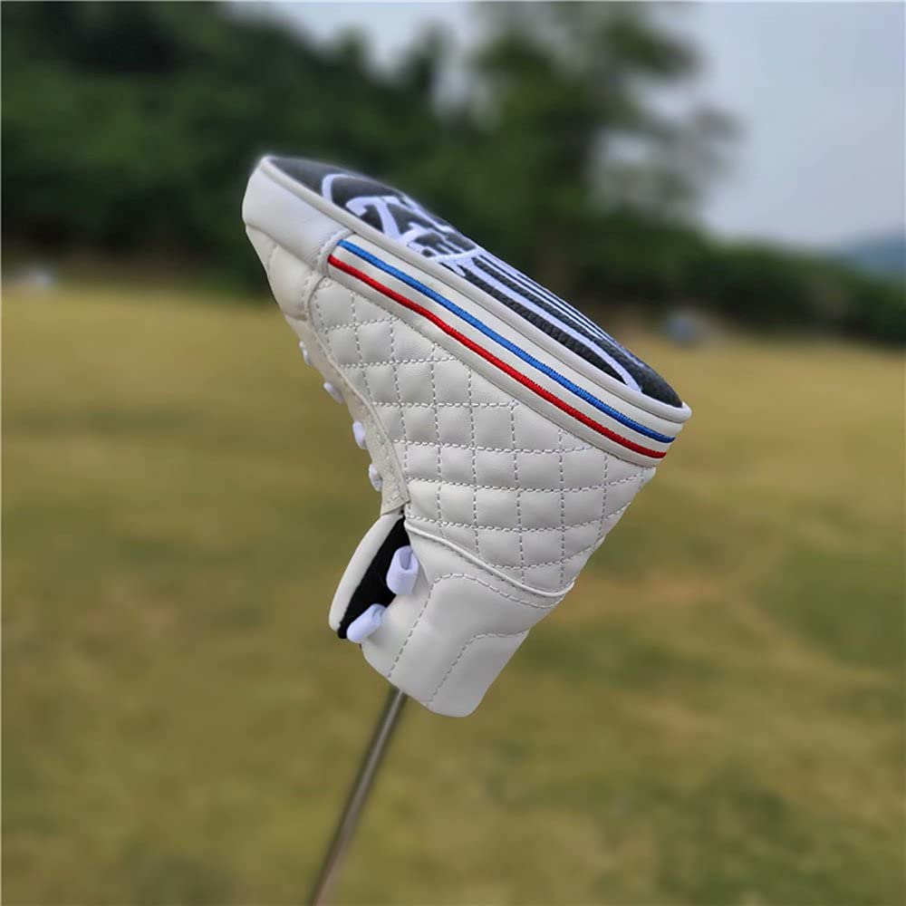 Perilynnc Golf Putter Cover Blade Putter Cover Headcover PU Leather Canvas Shoe Design Golf Club Protector Bomb Headcovers Fits for Most Golf Putters (White)