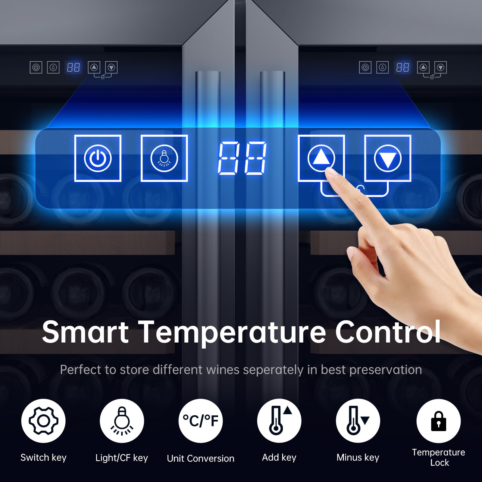 KingChii 24 Inch 34 Bottle Dual Zone Wine Cooler Refrigerator Professional Compressor, Stainless Steel & Tempered Glass For Red Wine, Champagne - Built-in or Freestanding for Home, Kitchen, or Office