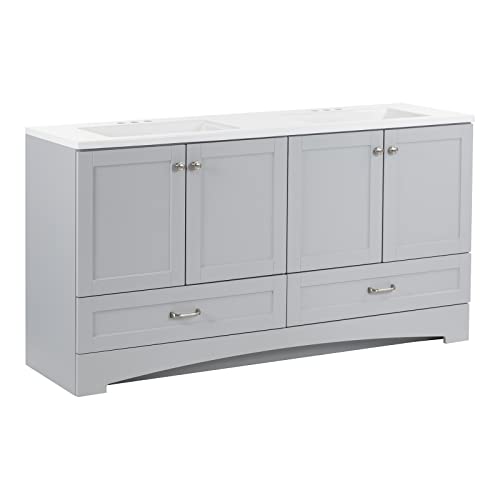 Spring Mill Emlyn Double Bathroom Vanity with 2 Cabinets, 2 Drawers, and White Sink Top, β18.75" D x 60.25" W x 32.89" H, Pearl Gray