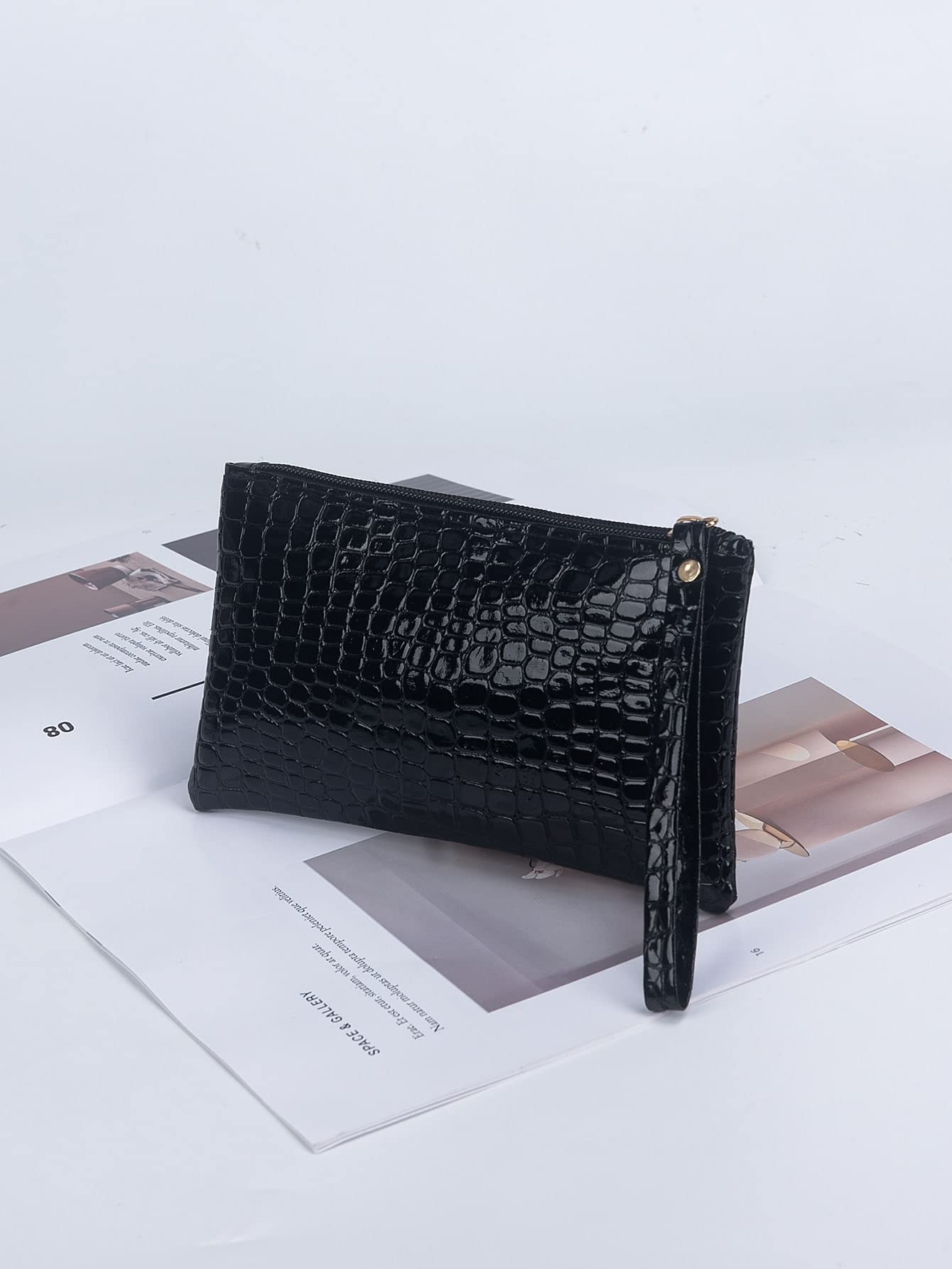 SHENHE Women's PU Leather Crocodile Embossed Long Clutch Wristlet Wallet Purse Black One Size