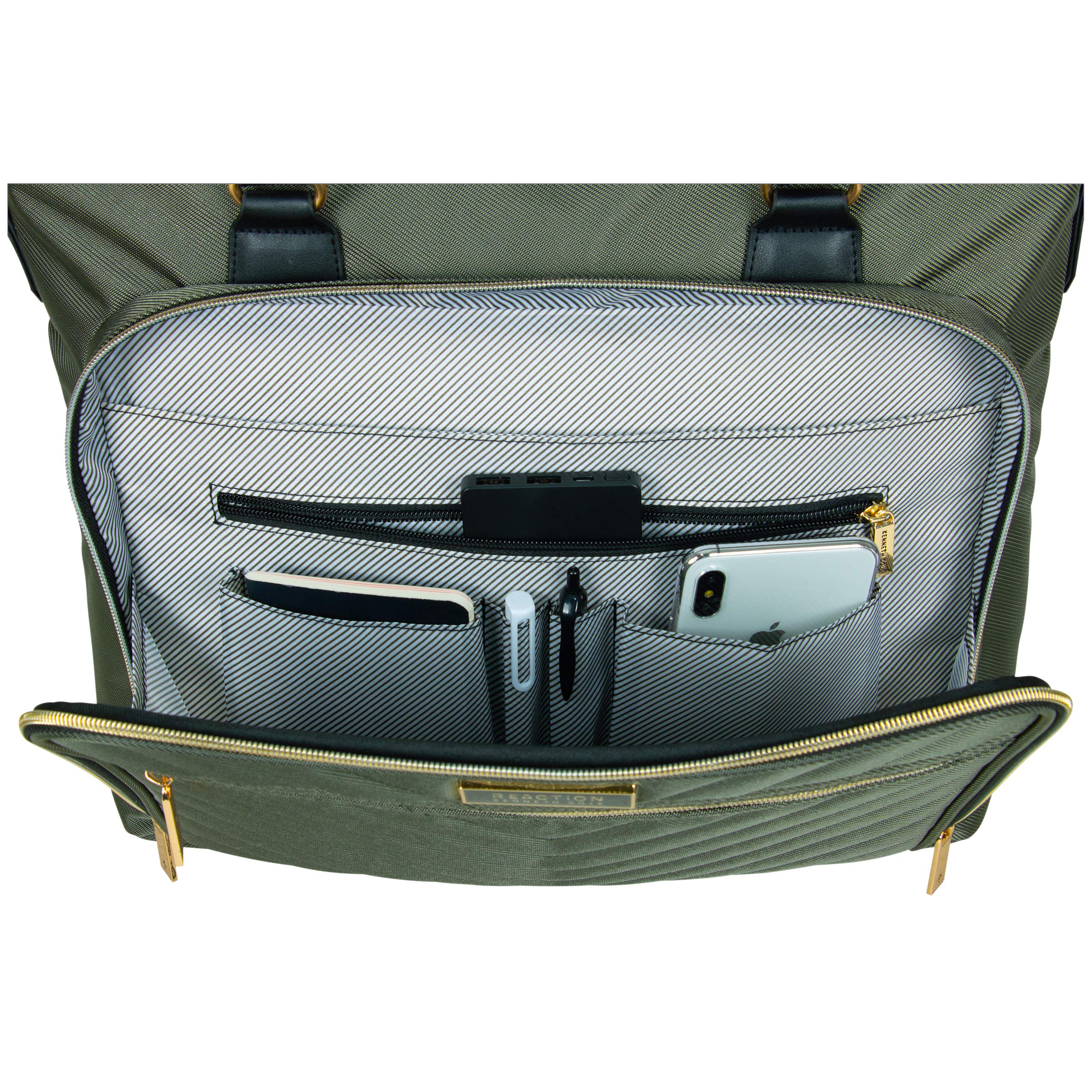Kenneth Cole Reaction Chelsea Chevron 15" Laptop & Tablet Business Tote W/Removable Shoulder Strap, Olive