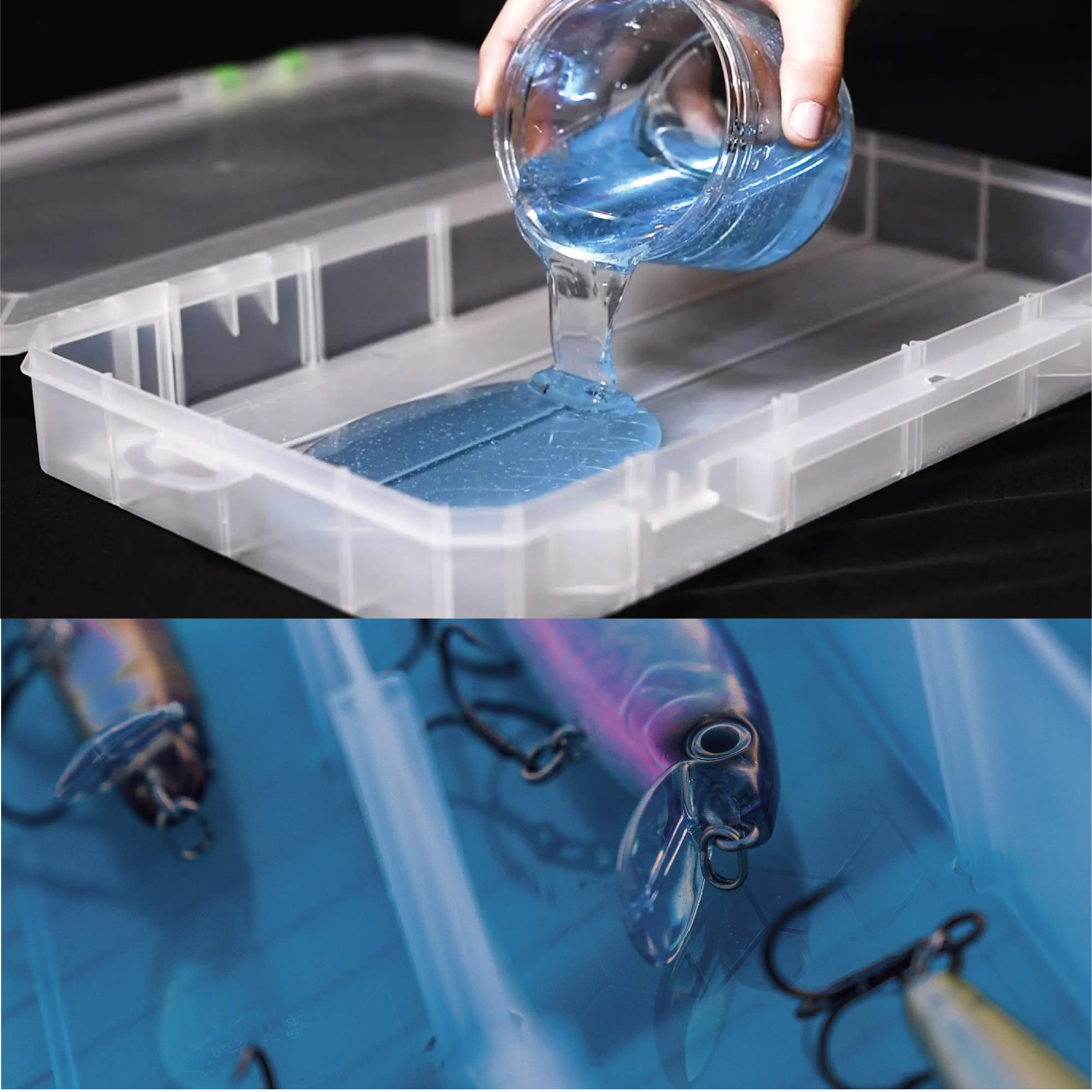 Lure Lock LL1D Large Deep Box - 1-4 Cavity w/Ocean Blue Tak Logic Liner, Clear w/Green Accent, Two Trays