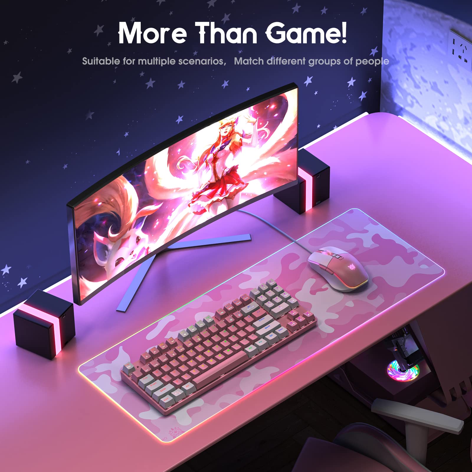 Pink Mouse Ergonomic Gaming Wired Mouse, Color-Blocking Design Mice with 6 Adjustable DPI Up to 7000 and 13 Color Backlight, Pink PC Gaming Mice for Office/Windows/Mac and Laptop (CW916)