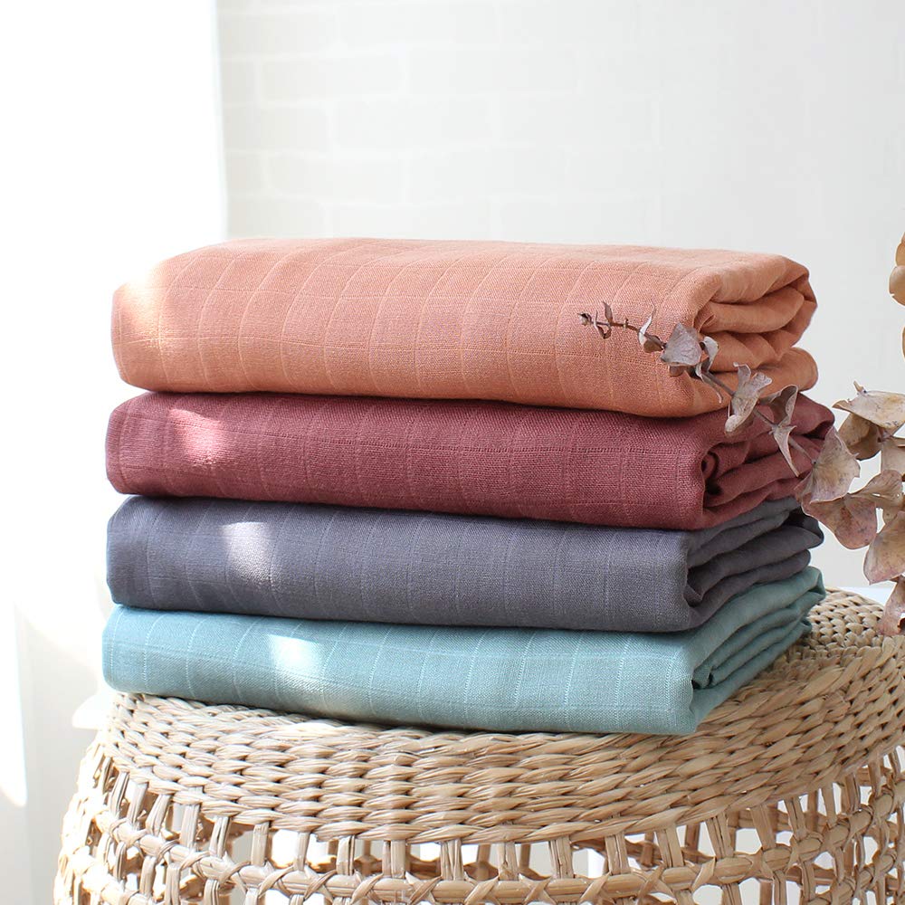 LifeTree Muslin Swaddle Blankets, Soft Solid 4 Pack Baby Swaddle Blankets Muslin Receiving Blanket Wrap for Boys & Girls, Large 47 x 47 inches, Earthy Rust Color Baby Swaddling