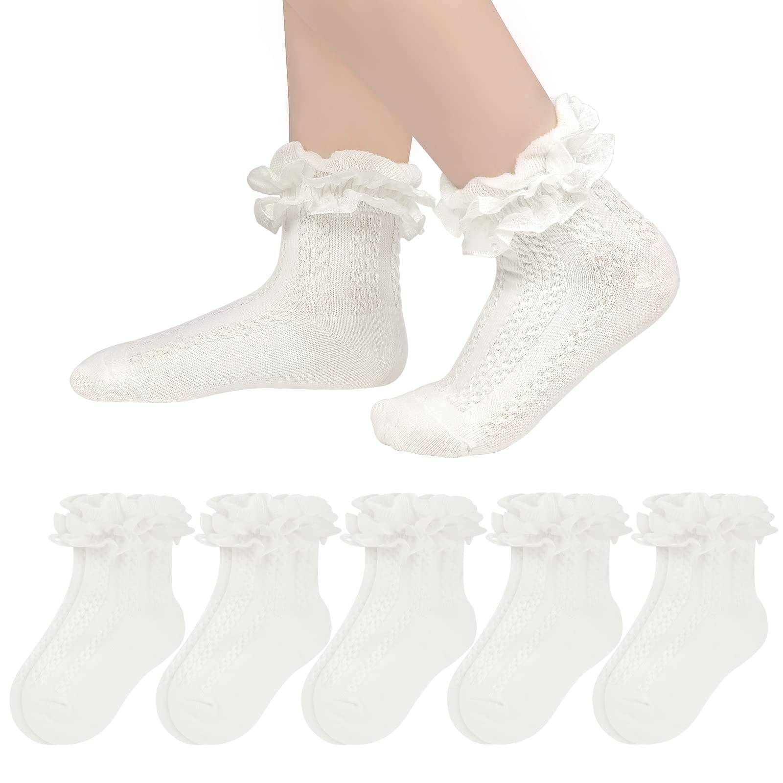 Witwot Ruffles Socks for Toddler Girls Baby Lace Ankle Sock 4-6 Years White-B