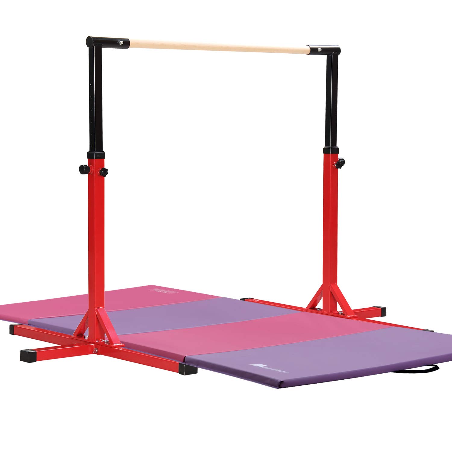 M HI-Mat Horizontal Bar Adjustable Gymnastics Training Kip Bars Junior Gym Tumbling Bar for Kids (Charming Red & Mat)