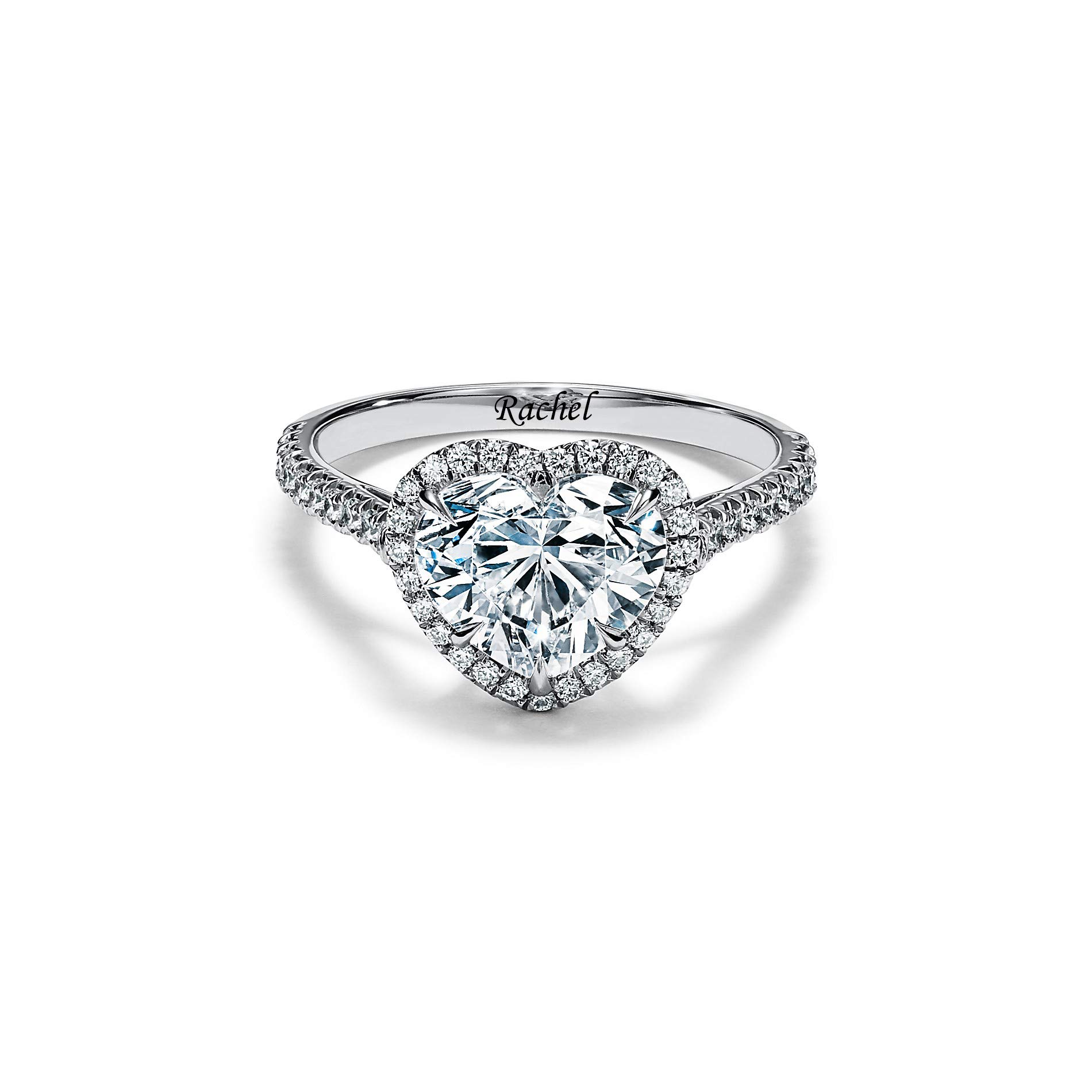 LONAGO 925 Sterling Silver Heart-shaped Halo Engagement Ring Created 0.5ct Moissanite Stone Personalized Name Custom Made Wedding Band Ring for Women