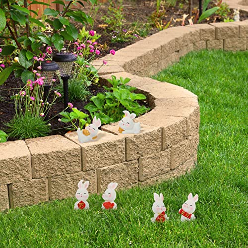 Sewroro 6pcs Mini Rabbit Figures Lucky Fortune Miniature Bunny Figurine Statue Animal Model 2023 Chinese New Year Car Decoration Souvenir Gift DIY Micro Garden Landscape Succulent Bonsai