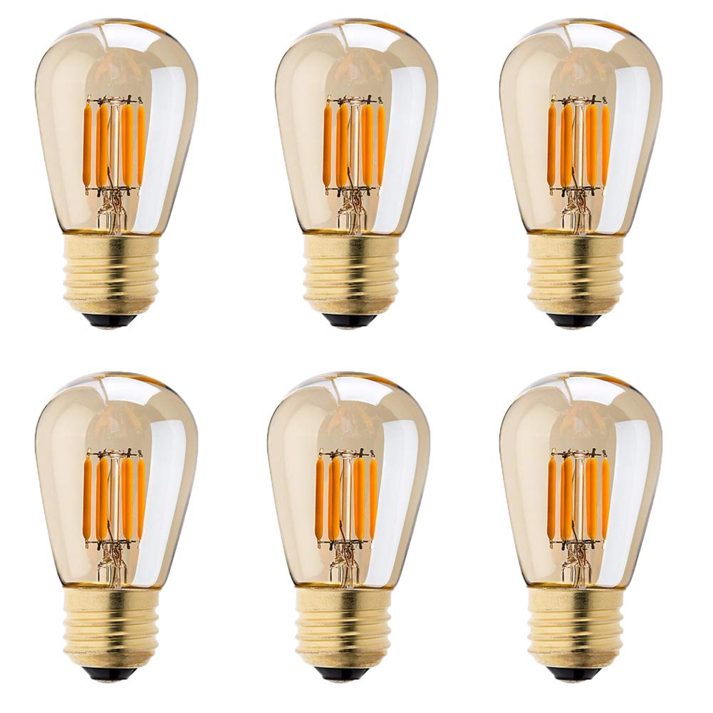 Lxcom Lighting 6 Pack Dimmable Vintage LED Edison Light Bulbs 3W Edison Light Bulbs 30W Equivalent Warm Yellow 2200K E26 E27 Medium Base ST45 Amber Glass Decorative Bulbs, AC110V