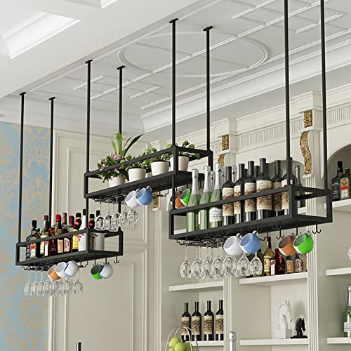 NileMAll Ceiling Wine Glass Rack - Metal Wine Rack with Glass Holder, Hanging Stemware Goblet Wine Glass Holder Perfect for Bar Cafe Kitchen Restaurant, Display Stand Black