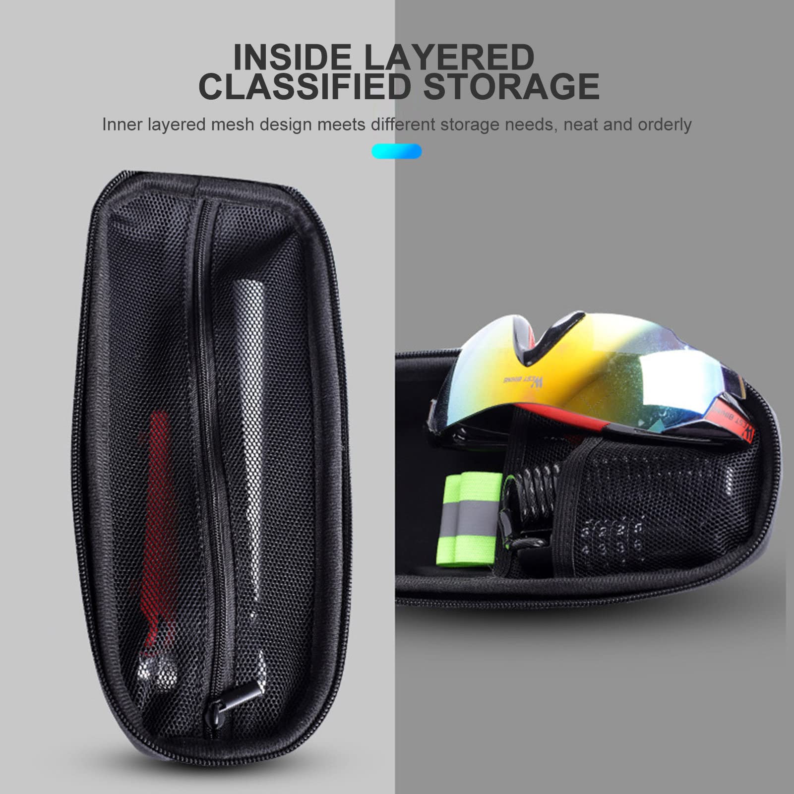 pologmase Frame Bag,EVA Hard Shell Bicycle Bag with Reflective Strip | Waterproof Front Tube Bag Bicycle Saddle Bag Bicycle Accessories, Bag Under Seat, Strap-on Seat Storage Bag