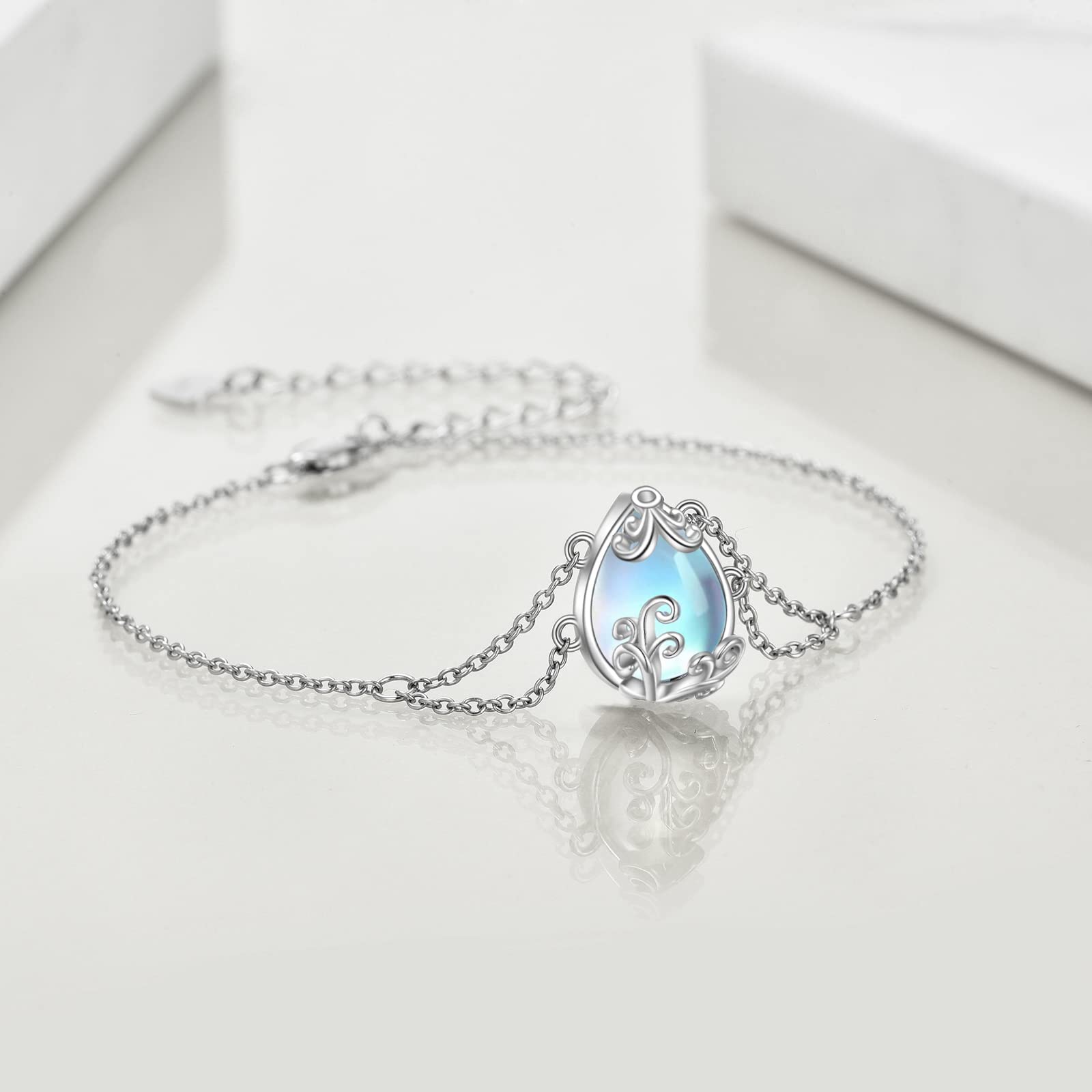 POPLYKE Sterling Silver Adjustable Moonstone Filigree Bracelets Moonstone Jewellery for Women